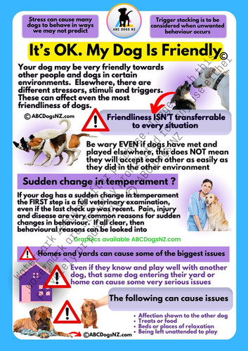 ABC Dogs NZ. It's ok my dog is friendly. Dog training graphic | ABC Dogs NZ