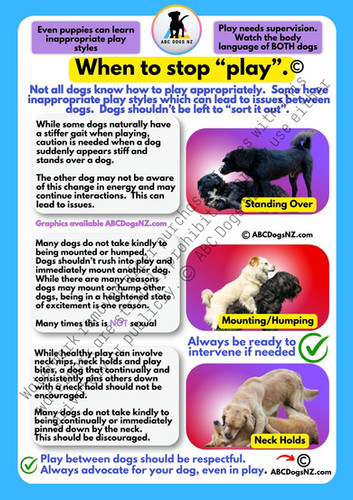 ABC Dogs NZ. When to stop play. Dog training graphic | ABC Dogs NZ
