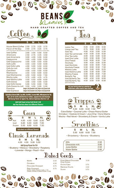 MENU | Beansandleavescafe