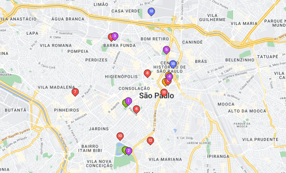 Interactive map of Sao Paulo