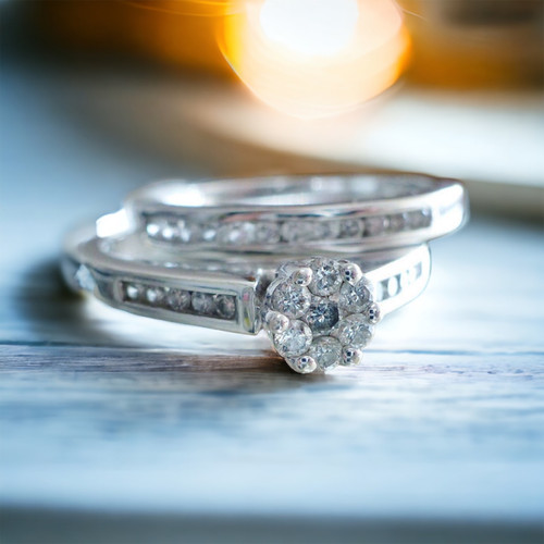 10K White Gold Diamond Flower 1/2CT.TW. Bridal Set | Kempsville Pawn