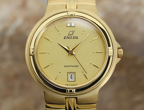Enicar Exquisite Swiss Made Quartz Gold Plated Men Watch