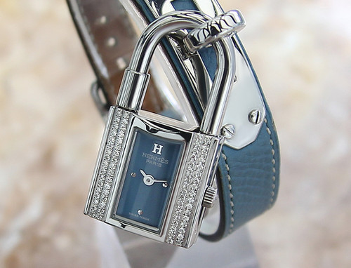 Hermes Authentic Kelly Lock Diamonds SS Ladies Watch