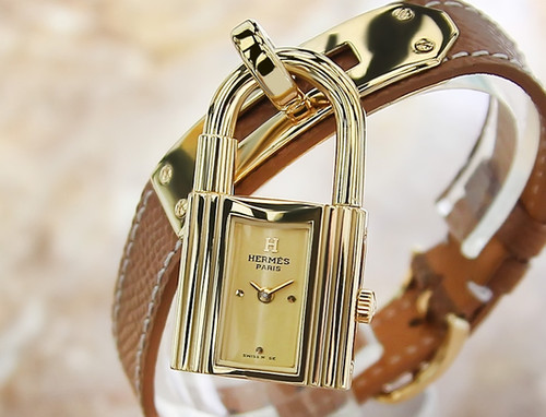 Hermes Authentic Kelly Lock Swiss Gold Plated Watch