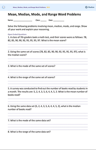 Mean Median Mode Range Worksheet | Radius