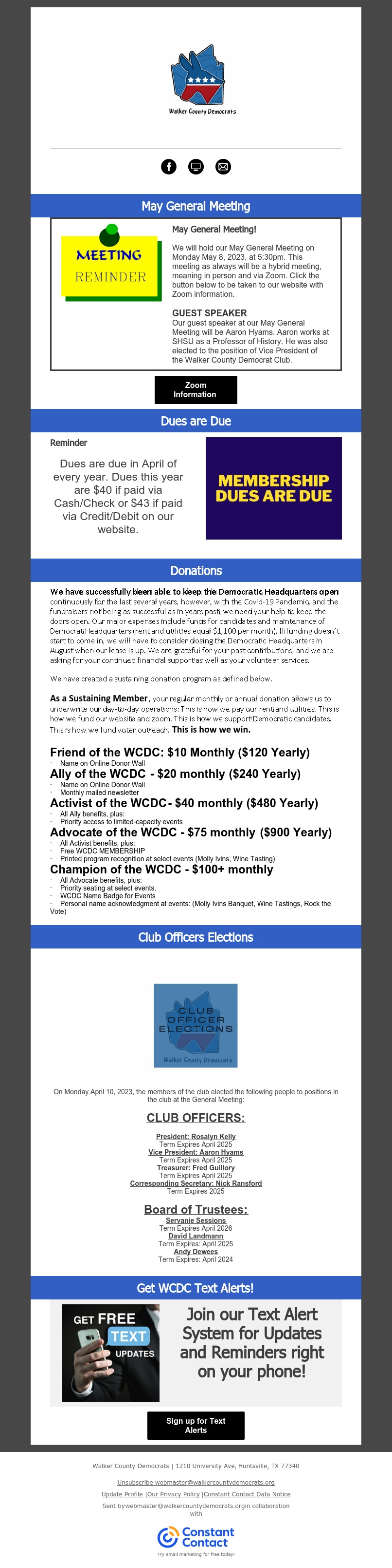 April 27, 2023, WCDC UPDATE