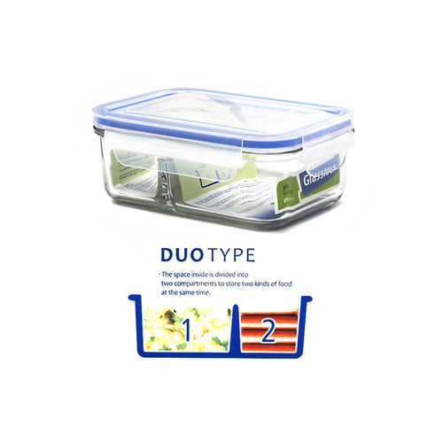 GLASSLOCK Classic DUO Tempered Glass 670ml Rectangle Divided Container ...