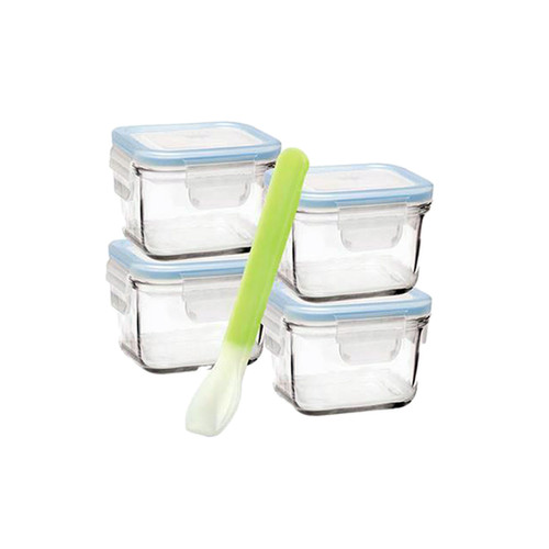 GLASSLOCK Classic Tempered Glass 210ml 4pc Square Baby Food Container ...