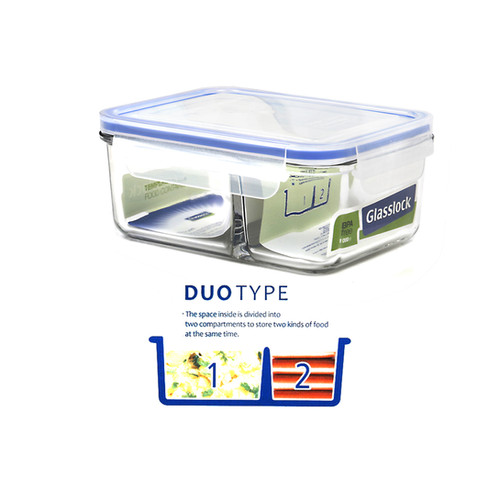 GLASSLOCK Classic DUO Tempered Glass 1000ml Rectangle Divided Container ...