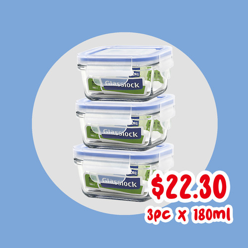 28001*3 GLASSLOCK Classic Tempered Glass 3 x 180ml Rectangle Glass ...