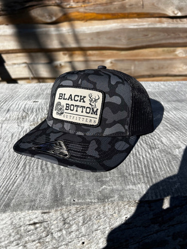 Black Camo Woven Turkey/Buck Patch Hat | Black Bottom Hunts