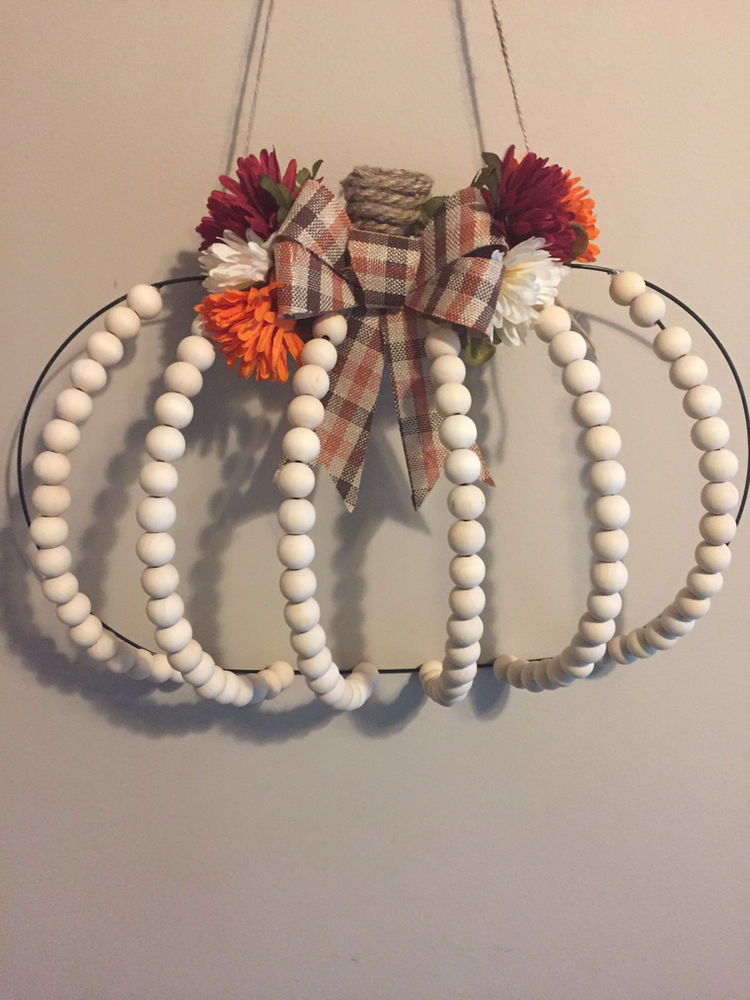 DIY Dollar Tree Pumpkin Wreath with Farmhouse Beads