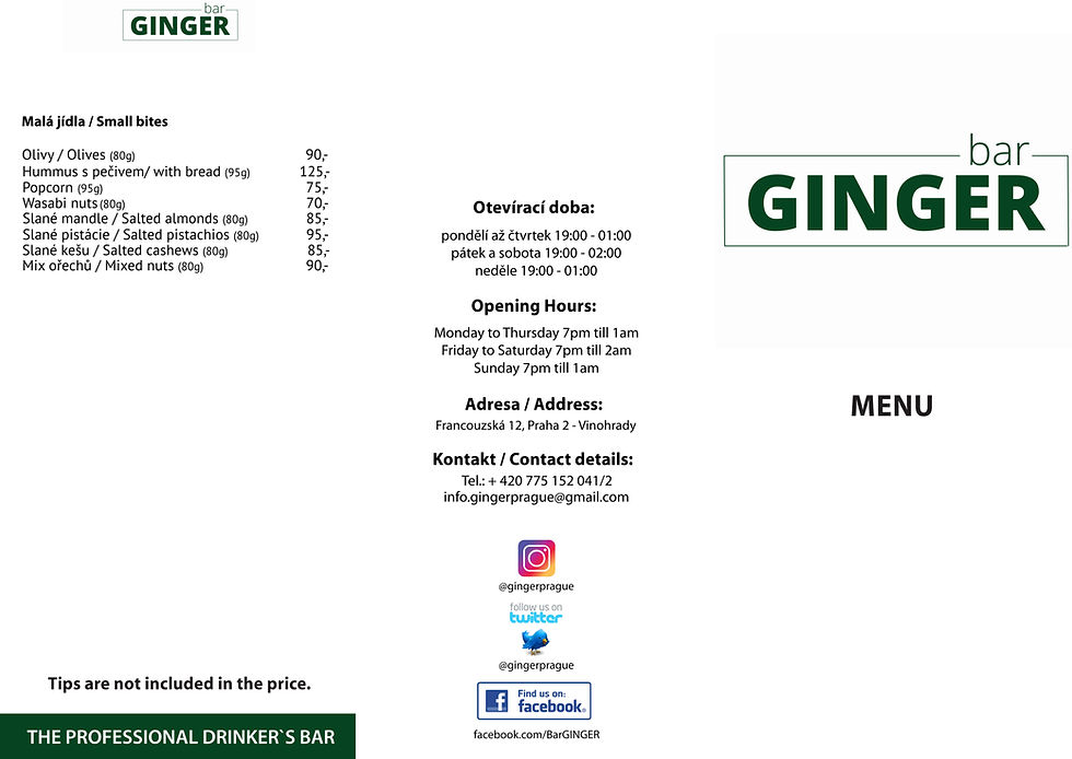 Koktejly | Bar Ginger | Hlavní Město Praha | Vinohrady