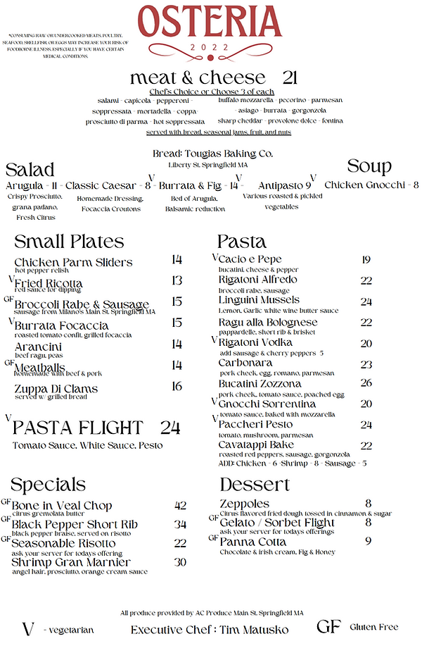 Menu | Osteria Springfield