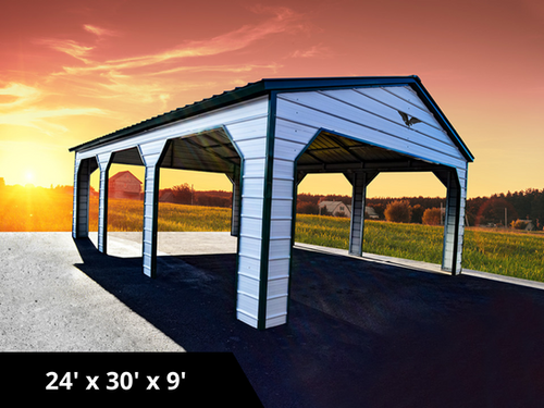Multi-Vehicle Carport with an Evergreen Vertical Style Roof with ...
