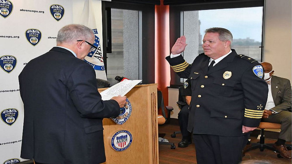 Mayor Dan Horrigan Swears In Akron Police Chief Stephen Mylett