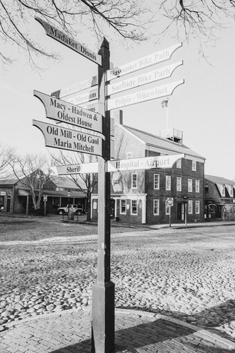 Nantucket Main Street Signs BW | Seaworthy Nantucket