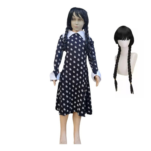 Disfraz De Merlina Addams Estampado con Peluca | TodoDisfracesChile