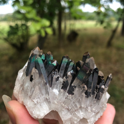 Natural Iridescent Blacknite Quartz Cluster | Crystality