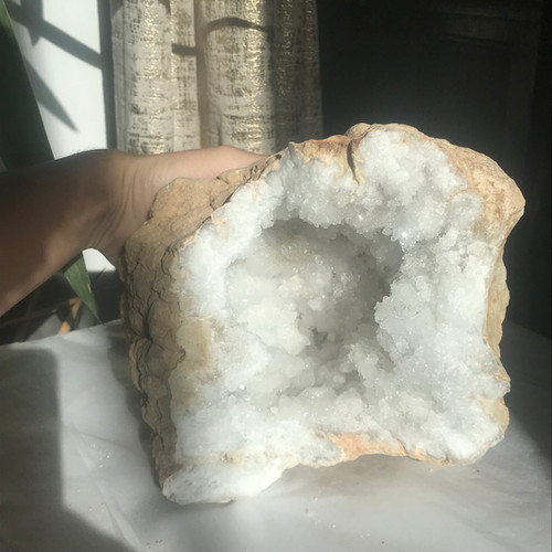Large White Quartz Geode from Morocco | Crystality