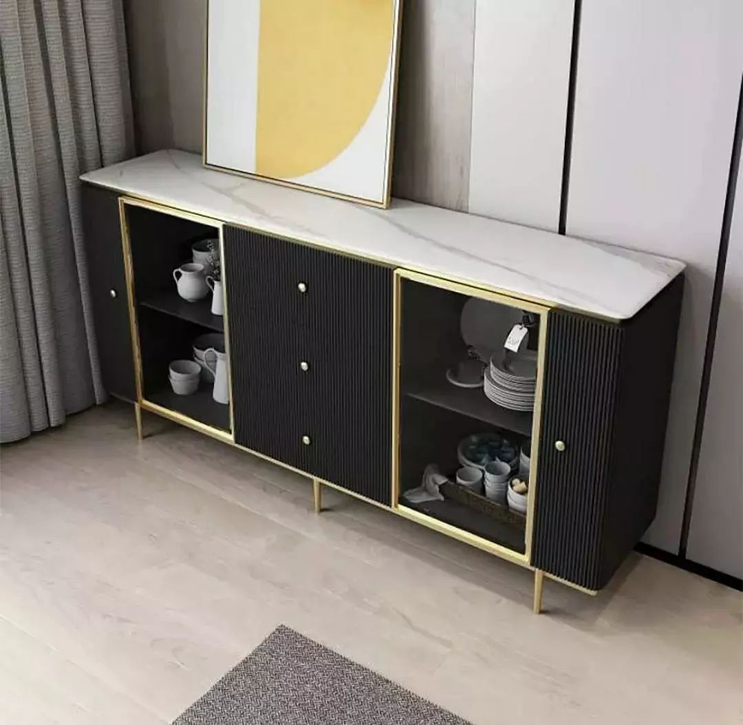 Modern Nordic Marble Stone Top Sideboard Buffet With Doors & Shelves ...