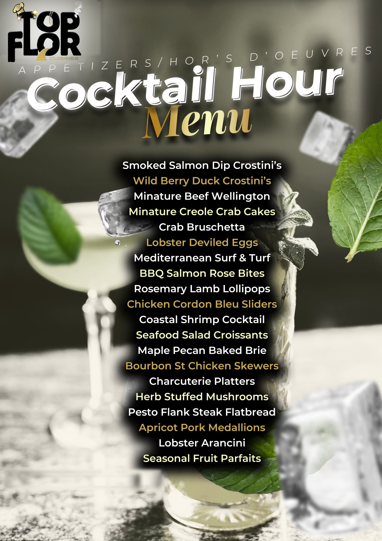 Cocktail Hour | Catering Menu | Top Flor Catering