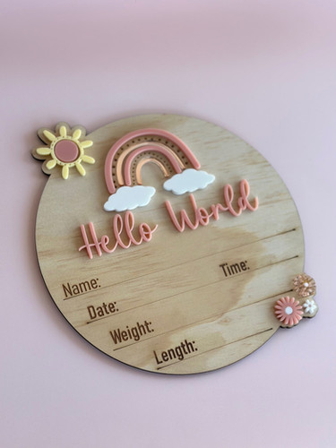 Hello World Birth Announcement Plaque - Rainbow | The Grounds Creative