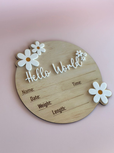 Hello World Birth Announcement Plaque - Daisy | The Grounds Creative