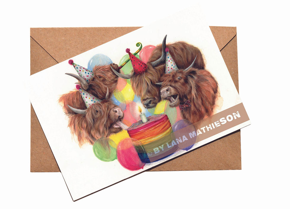A Highland Birthday | Highland Cow Birthday Card | Art by Lana Mathieson