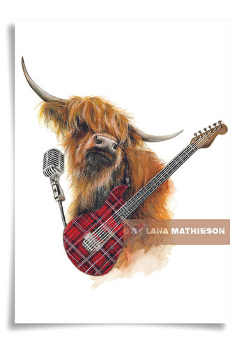 Riverside Rocker | Highland Cow Art Print | Art by Lana Mathieson