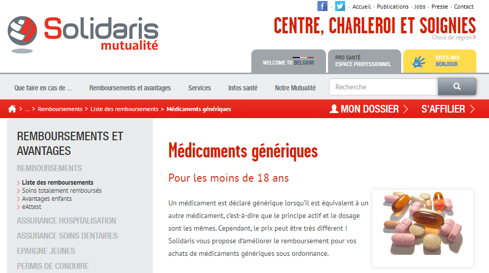 Solidaris : Changement de remboursement des génériques (uniquement en ...