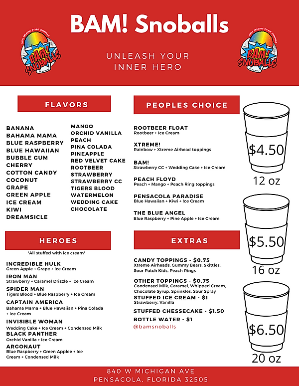 MENU | BEST SHAVED ICE | SNOWBALLS
