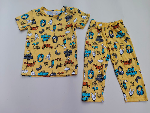 Yellow toy print kids co-ord pant sets | SLN Clothing