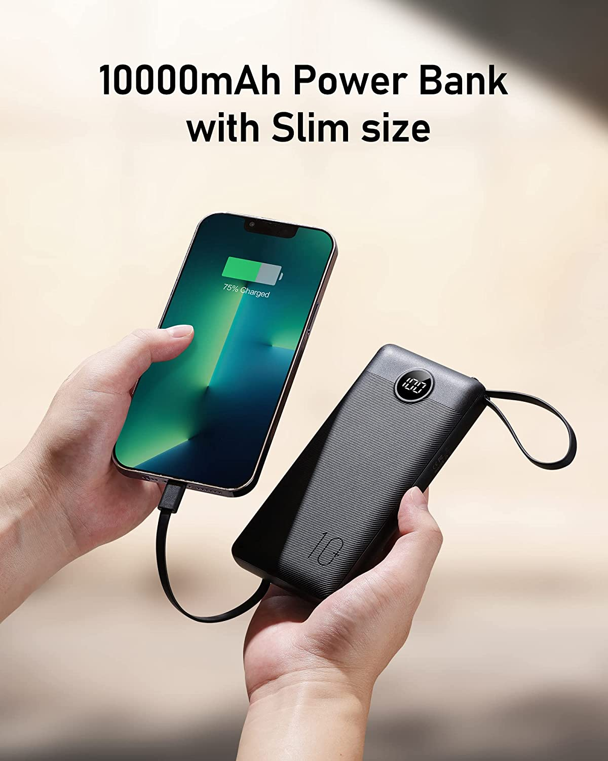 Power Bank with Built-In Cables, USB C - 10000Mah.
