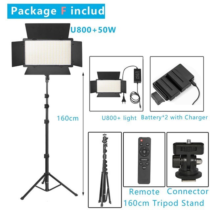 U800+LED Video Light Photo Studio Lamp Bi-Color 2500K-8500K Dimmable ...