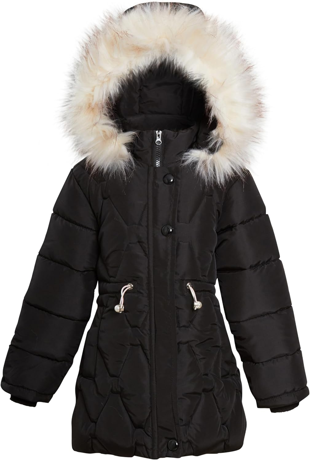 Girls Winter Faux Fur Hooded Quilted Long Jackets