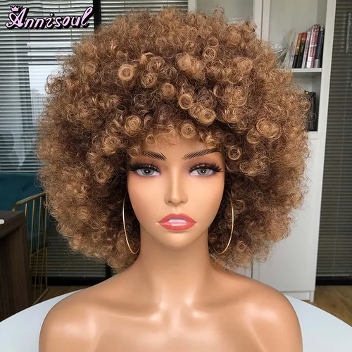 Short Synthetic Afro Wigs for Black Women African Black Pink Fluffy ...