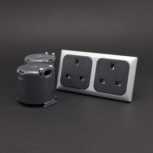 C-Line 230v 13a Mains Sockets & Backboxes with Double Silver Frame | LVA