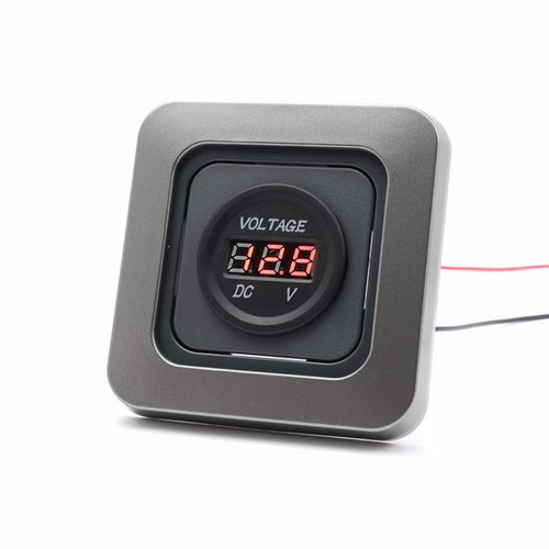 C-Line Red LED 12v Battery Voltmeter with Metal Grey Frame | LVA
