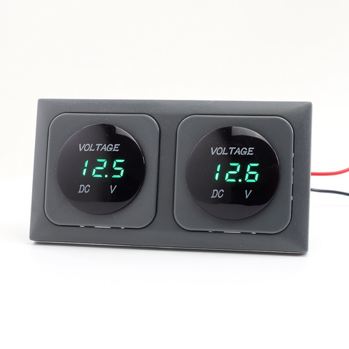 Grey C-Line w/ Double Battery Display 12v 24v DC Green Voltmeter ...