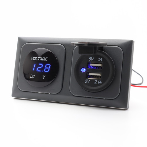 C-Line Double Grey Frame w/ Blue LED Voltage Display USB 12v 24 DC | LVA