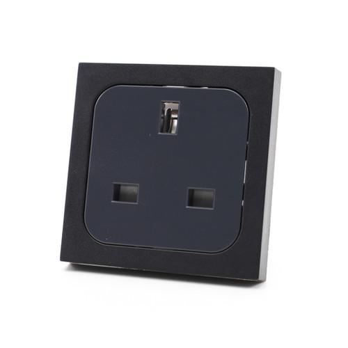 C-Line Mains 230v 240v 13amp Socket - CG Matt Black Single Frame | LVA