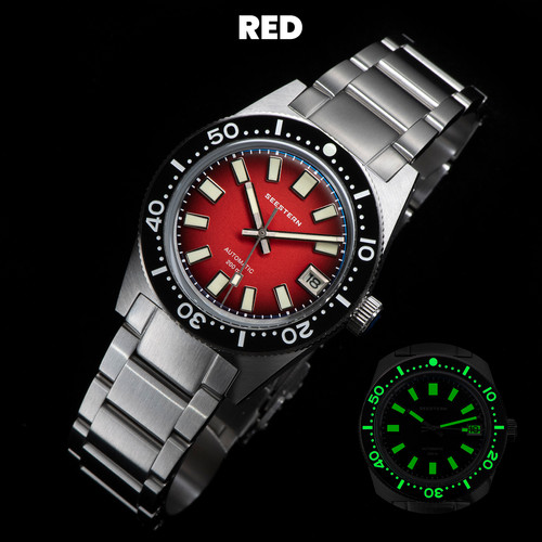 SEESTERN Vintage 62MAS, V3, Red, NH35, Sapphire, Lume,Diver, Bracelet ...