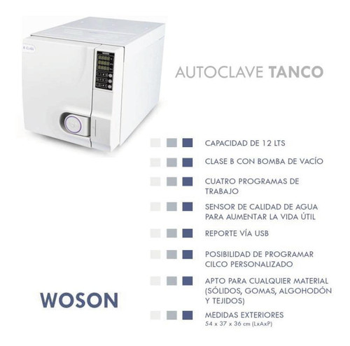 Autoclave Woson Tanco 12 Lts Clase B | FullPet