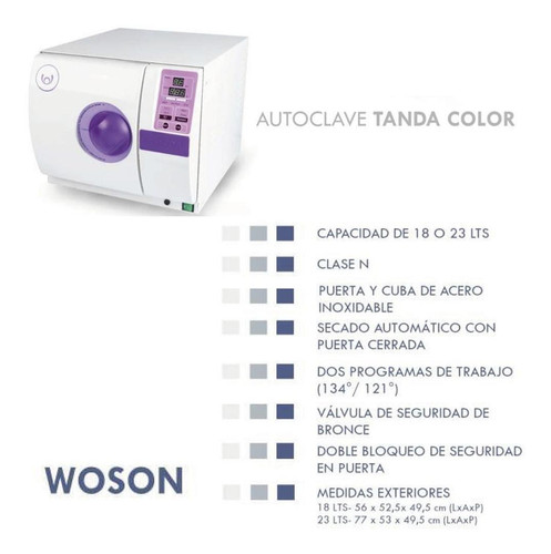 Autoclave Woson Tanda Color 18 Lts Clase N | FullPet