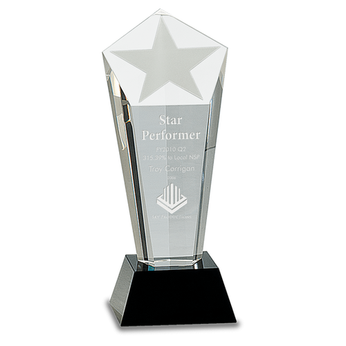 Crystal Frosted Star Column on Black Pedestal Base | Houston Awards
