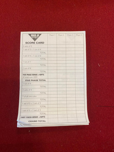 Phase 10 Dice Score Card Pad | Capitol Billiards