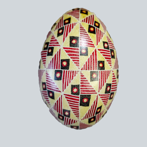Traditional Triangles Red and Black Swan Eggshell Pysanky | Jennifer Domal