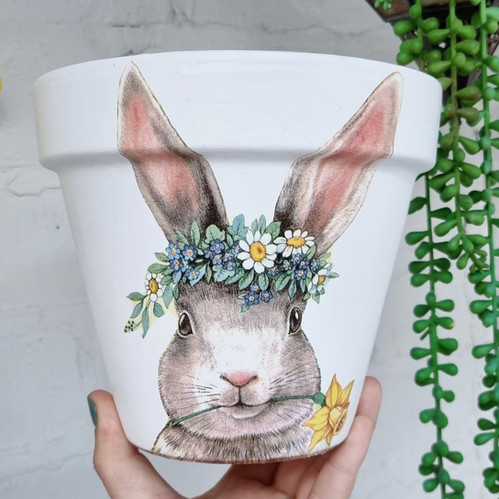 Bunny rabbit plant pot | Simply Vibrant Decoupaged Bunny terracotta ...