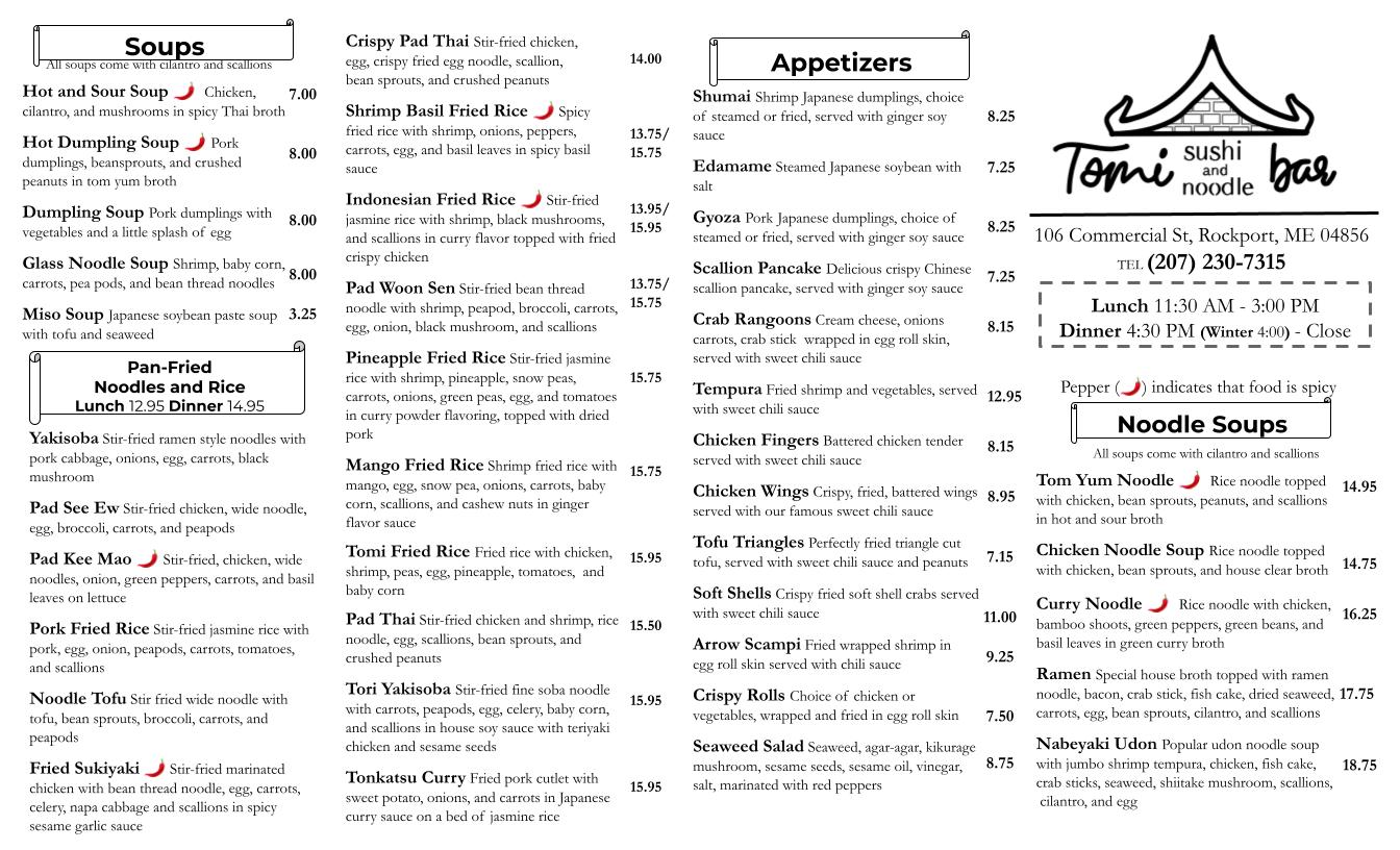 Tomi Sushi and Noodle Bar | Japanese and Thai Food | 106 Commercial St ...